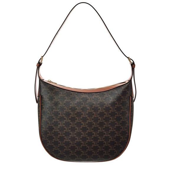 Celine | Bags | Celine Heloise Medium Triomphe Canvas Leather Hobo Bag Brown | Poshmark